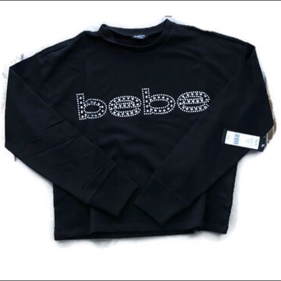 bebe | Tops | Bebe Rhinestone Logo Sweatshirt Black S M | Poshmark